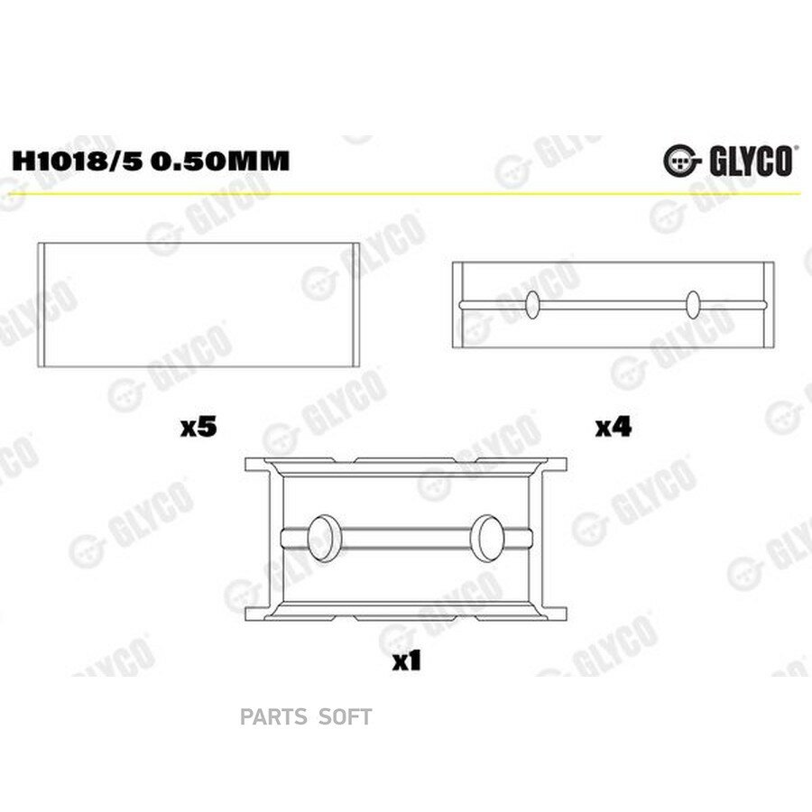 Вкладыши коренные к-т 0.5mm Tr/Peu-06> 2.2/2.4L 85-140PS от официального дистрибьютора, GLYCO, артикул H10185050MM