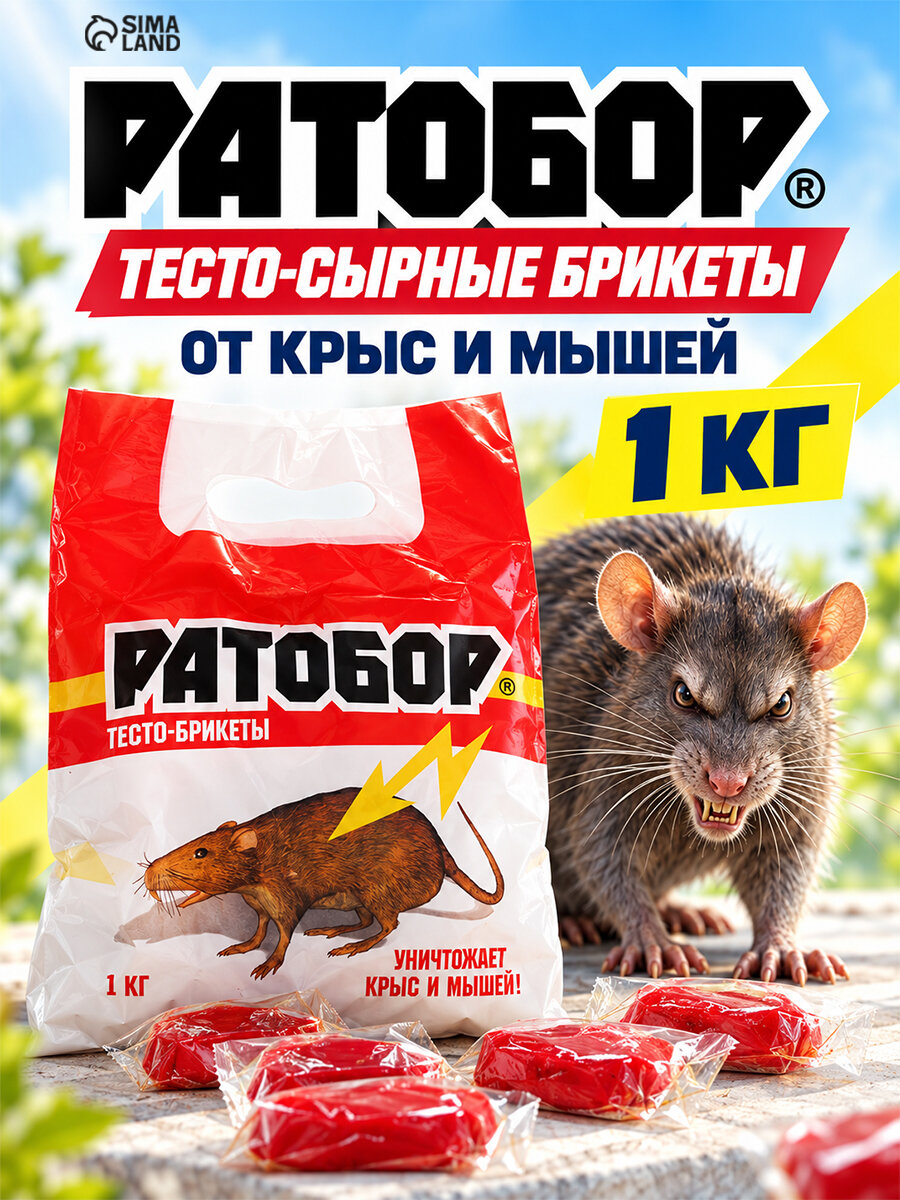 Тесто-брикеты Ратобор, от грызунов, мумифицирующий эффект, 1кг