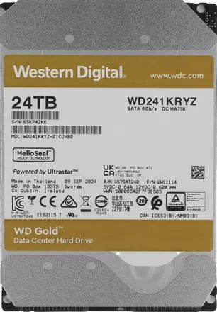 Western Digital 24 ТБ Внутренний жесткий диск, 3.5", 7200 об/мин, SATA III 6 Гбит/с (WD241KRYZ)