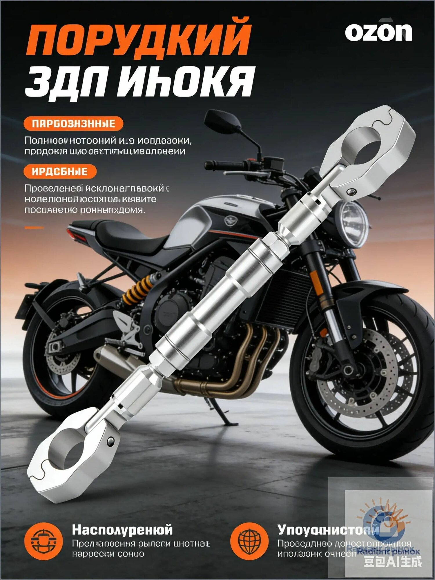 Регулируемая распорка руля для мотоцикла и скутера, усилитель руля, перекладина на руль, серебристая