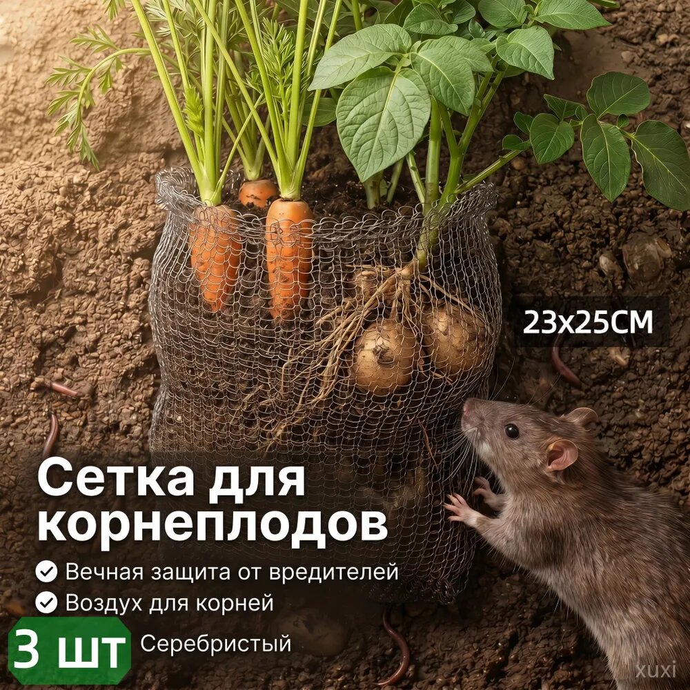 Мешок-горшок для растений 25 см, 3 шт, цвет серебристый