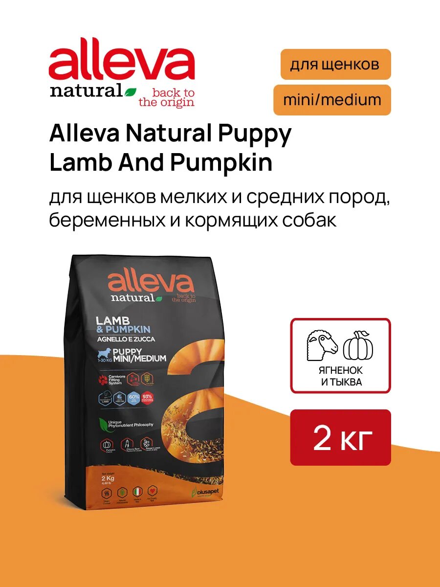 Сухой корм для щенков Natural с ягнёнком и тыквой 2 кг