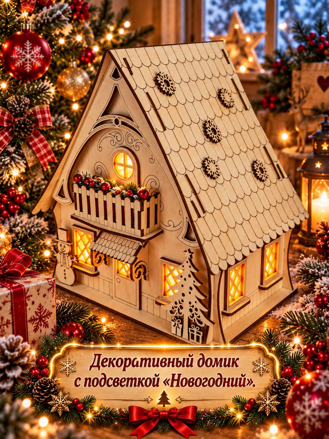 Декоративный домик с подсветкой Новогодний НГ2