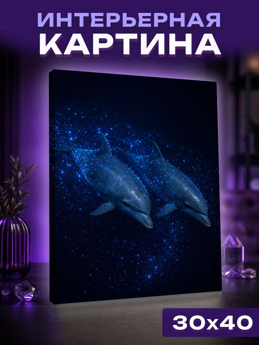 Интерьерная картина Дельфины в сиянии ночи