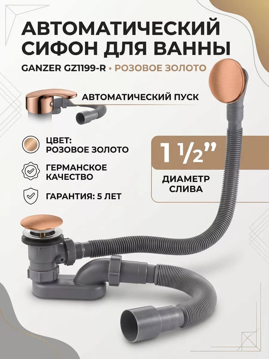 Пластиковая обвязка (автомат) для ванны Ganzer GZ1199-R цвет розовое золото