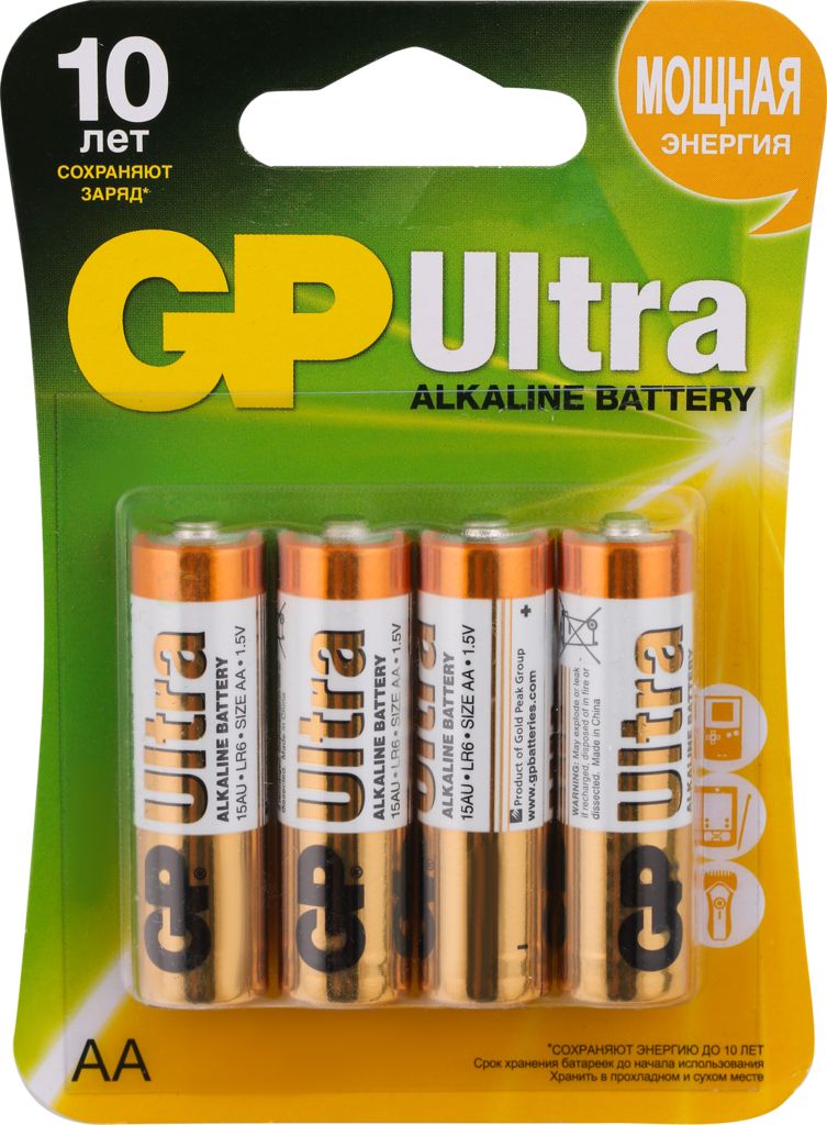 Алкалиновые батарейки GP Ultra Alkaline G-Tech 15А AA - 4 шт. на блистере