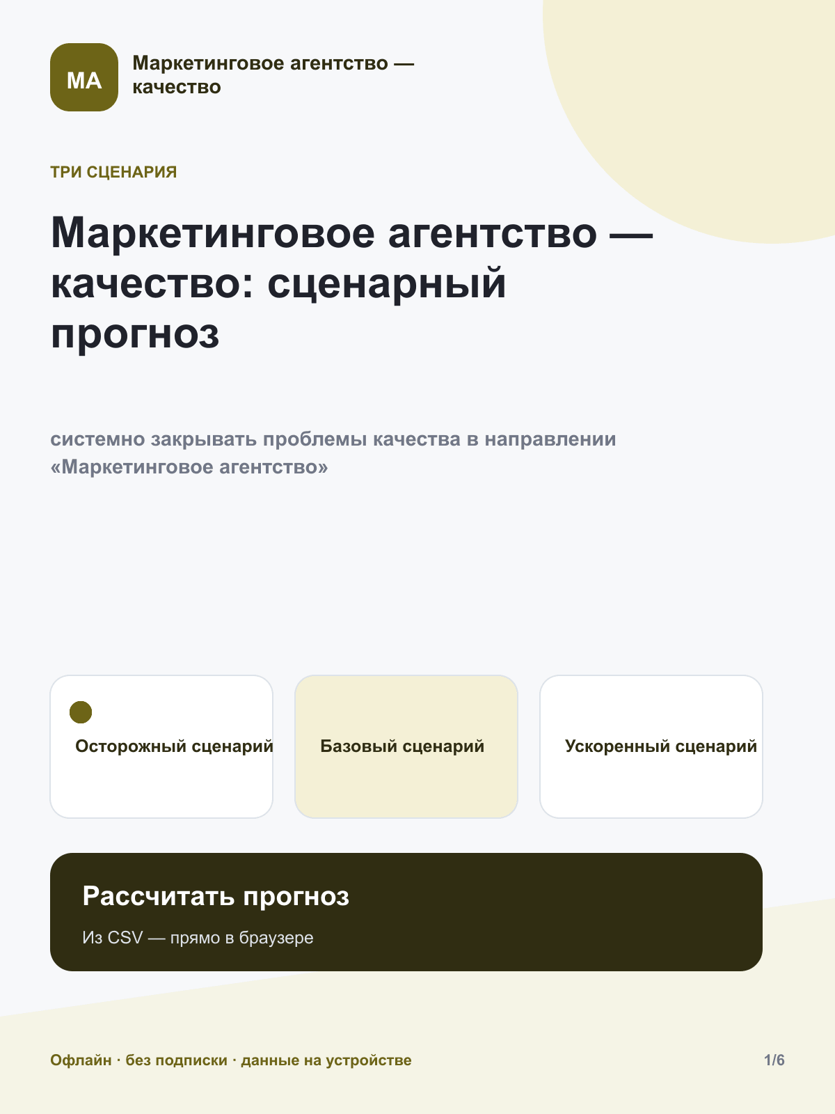 Маркетинговое агентство — качество: сценарный прогноз
