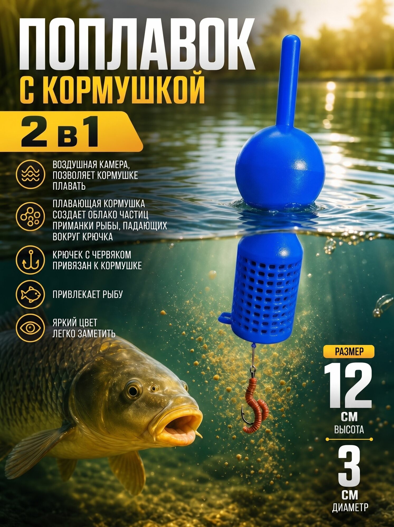 Поплавок с кормушкой для ловли рыбы синий