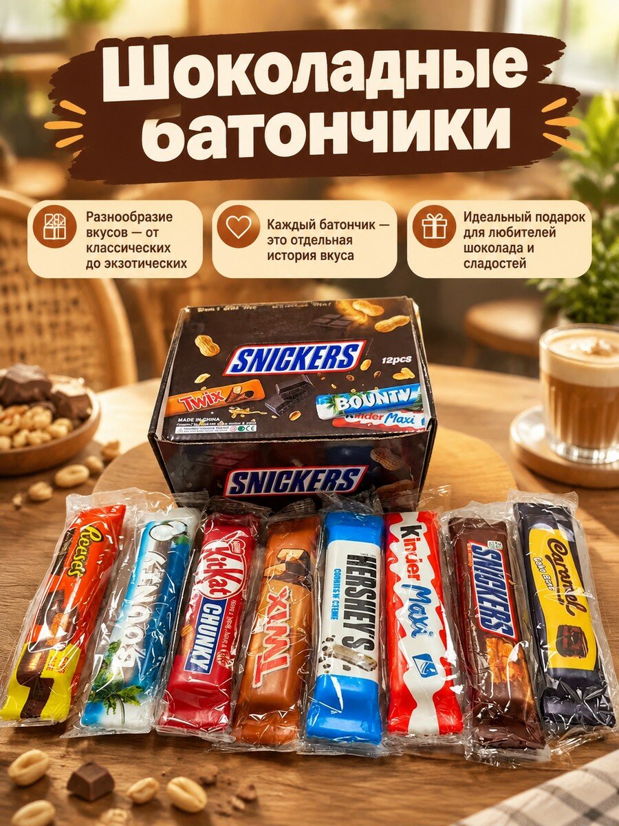 Игрушка-антистресс в форме шоколадки Snickers, набор 12 шт, Материал PU-пена, Размер 18x35 миллиметров