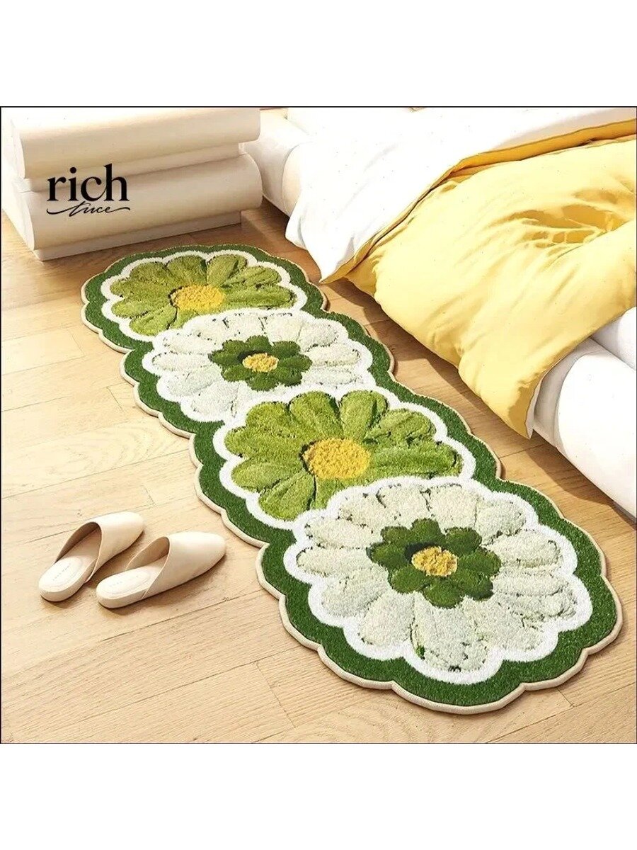 Коврик 40x120 см, белый зеленый, из полиэстера и хлопка на основе ПВХ
