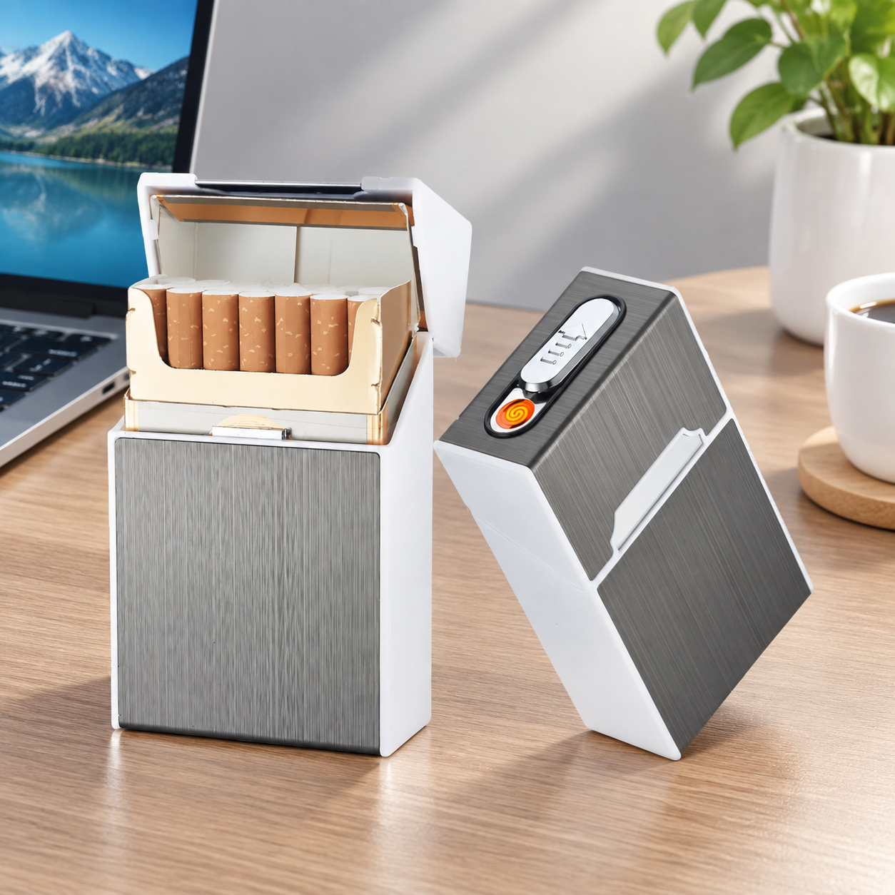 Портсигар металлический с USB зажигалкой, на магните, цвет серебро, 10х6х3 см, FatCat (Цвет товара: серебристый; Объем: 0.18 л)