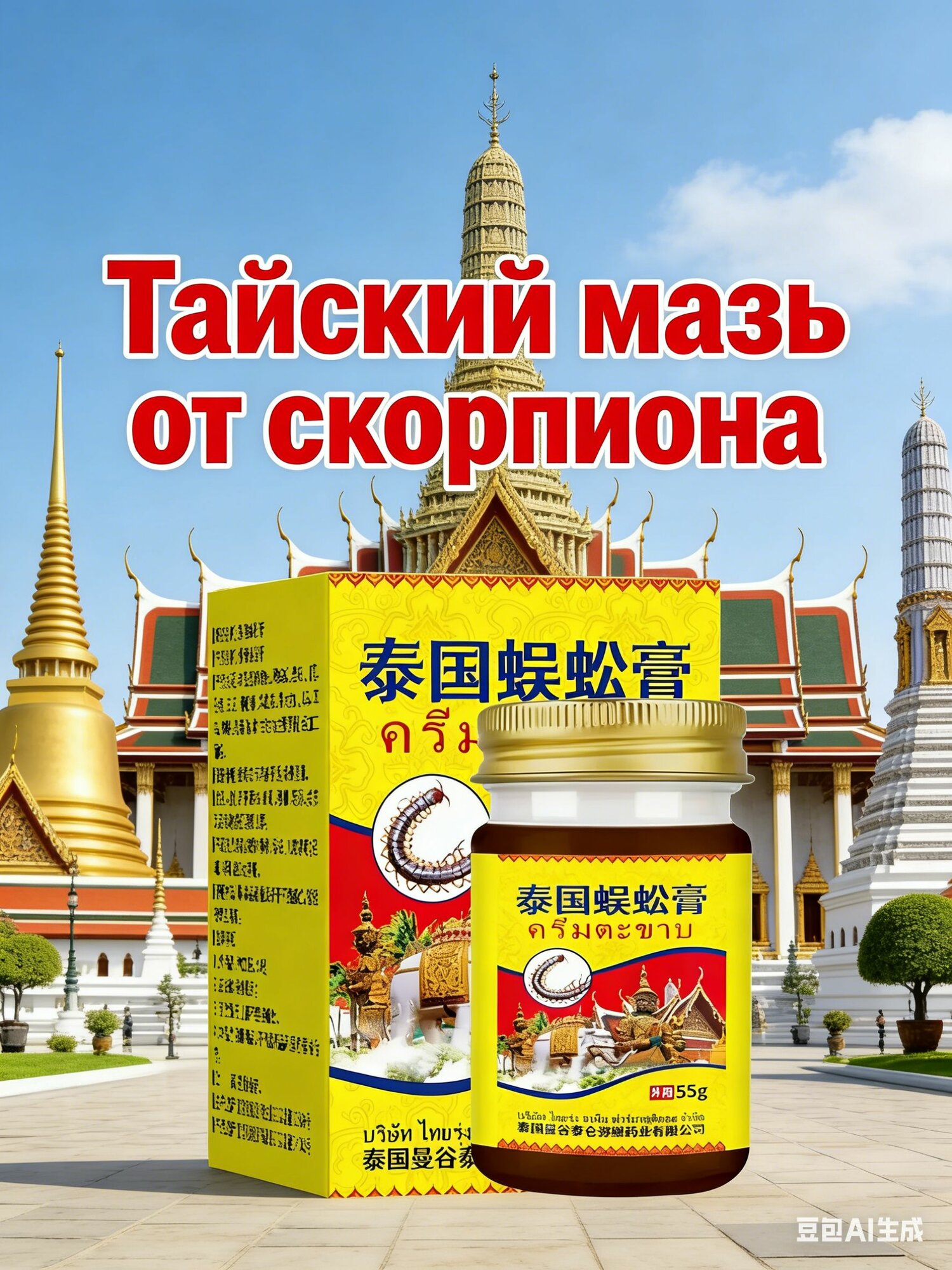 Крем от укусов насекомых и змей Тайский Скунс быстро снимает зуд и отек 55 г
