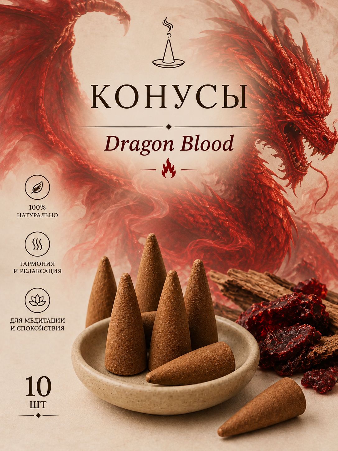 Благовония конусы классические Dragons Blood Кровь Дракона 10шт