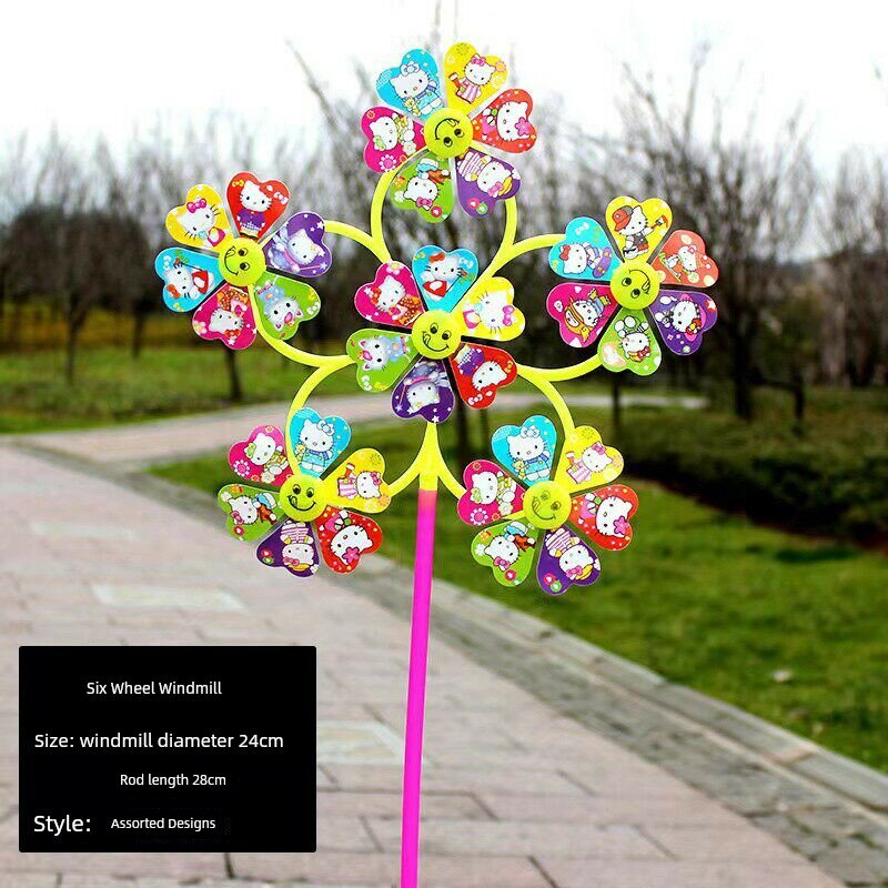 Картинный шестиколесный ветряк-игрушка, комплект из 10 штук для детских уличных вечеринок, яркие цвета