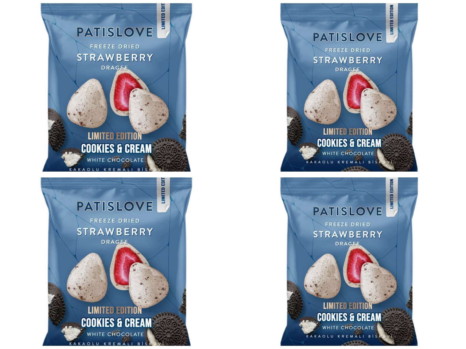 Patislove Драже клубника-белый шоколад-печенье, 50 г, 4 уп.