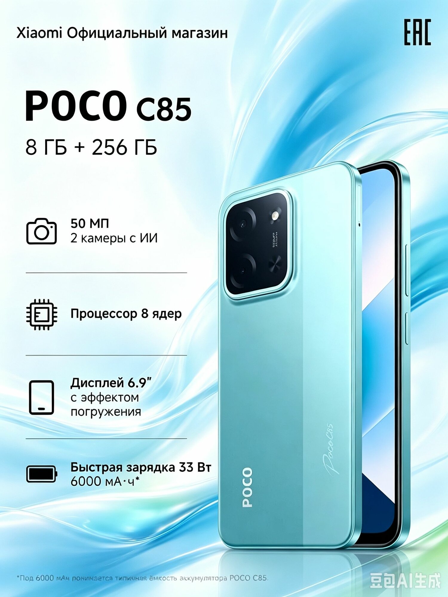 Redmi Смартфон Global 8/256 ГБ, Nano-SIM, бирюзовый