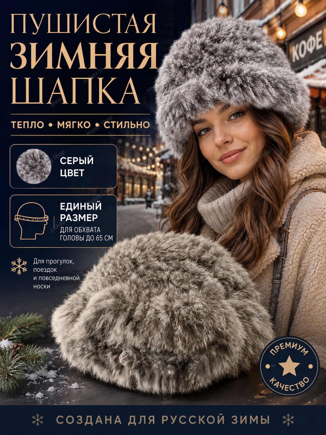 Шапка-ушанка для женщин