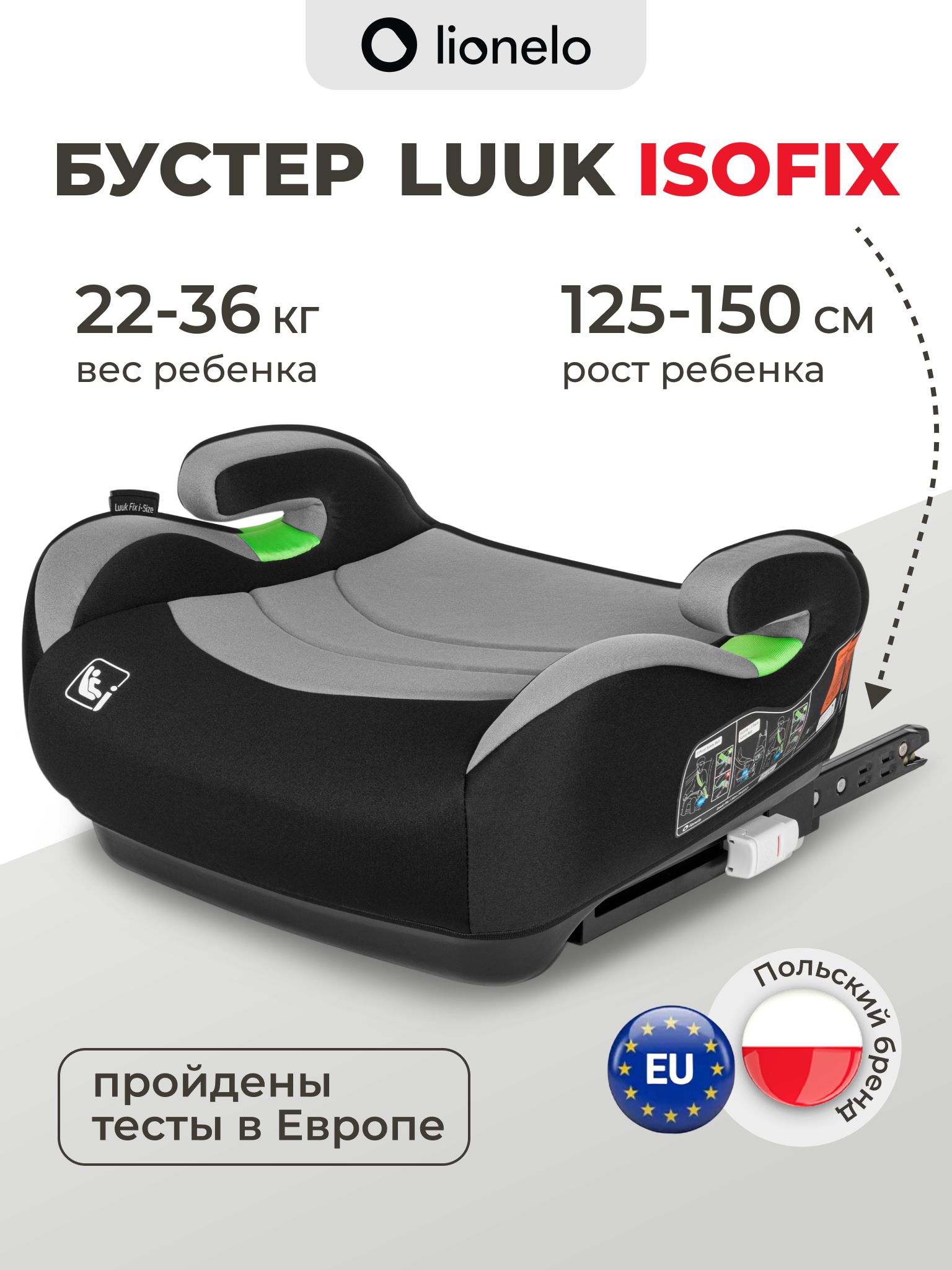 Бустер детский изофикс Lionelo Luuk Fix i-Size, isofix