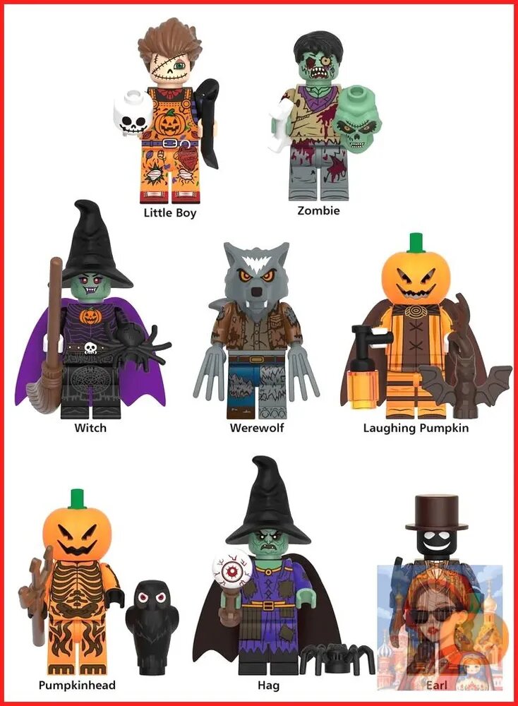 Набор минифигурок Хэллоуин, Зомби / Halloween совместим с конструкторами лего 8шт (4.5см, пакет) G0185