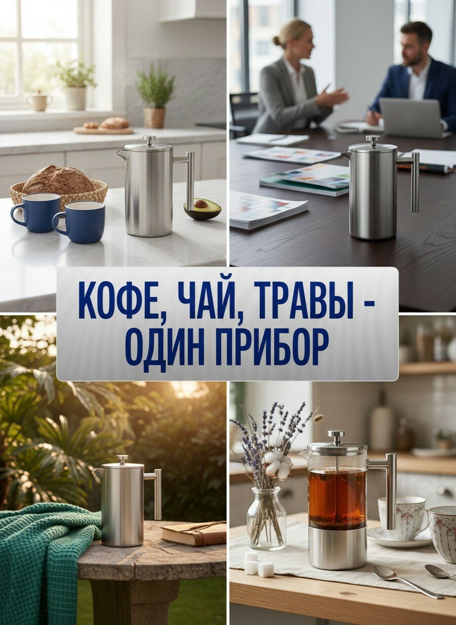 Френч-пресс 350 миллилитров из нержавеющей стали, плотный фильтр, для кофе и чая