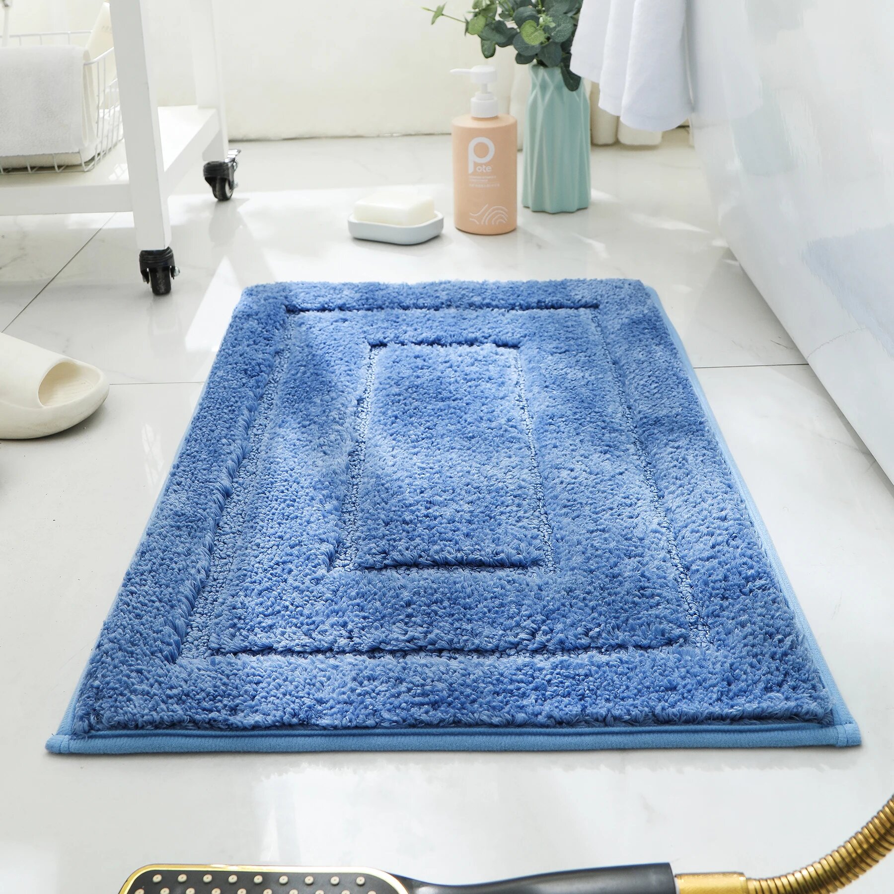 Коврик для ванной синий, водонепроницаемый, антискользящий