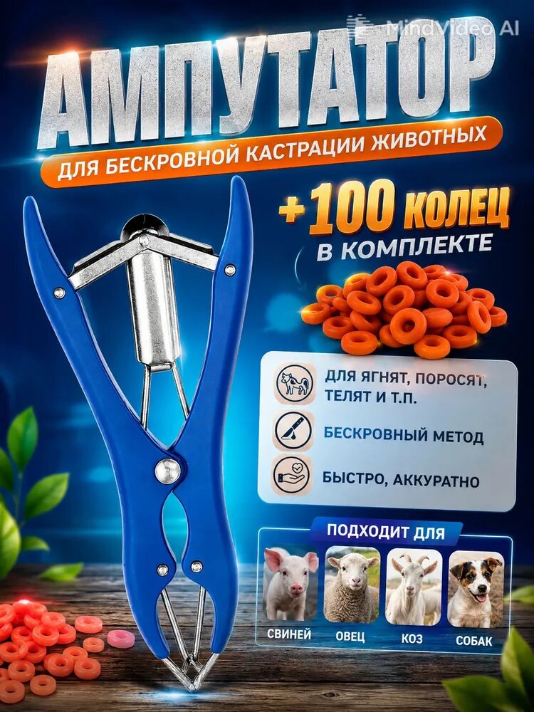 Ампутатор эластратор щипцы для кастрации животных с комплектом резиновых колец, для овец, козлят, поросят