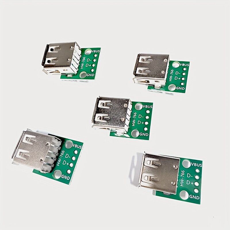 Переходники USB Type A (гнездо) DIP 5 шт. с шагом 0,254 см для DIY и макетных плат