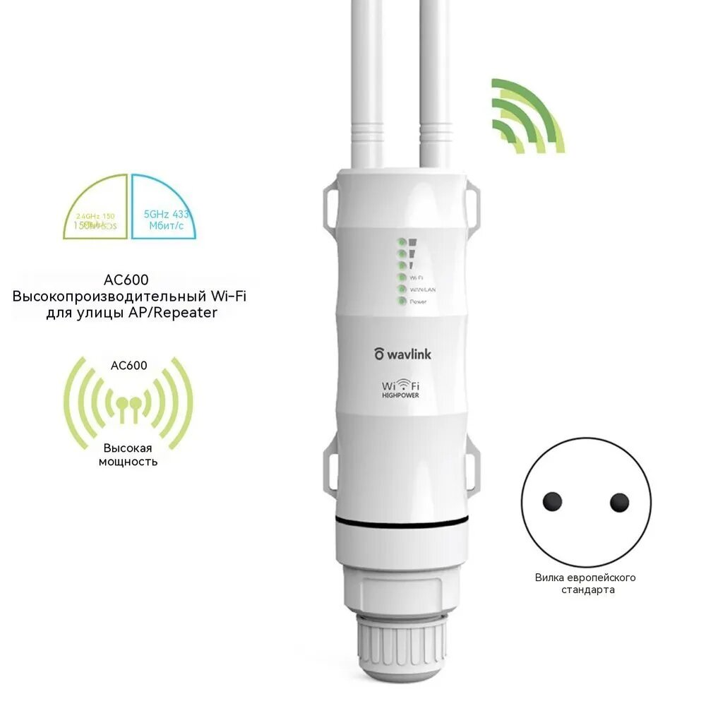 Уличный Wi-Fi репитер Wavlink AC600 2.4/5 ГГц 600 Мбит/с PoE IP65