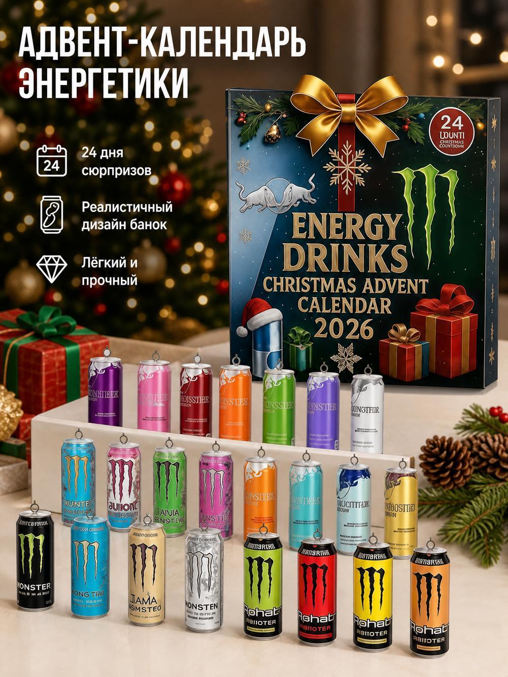 Новогодний адвент-календарь Monster Energy с акриловыми подвесками на елку