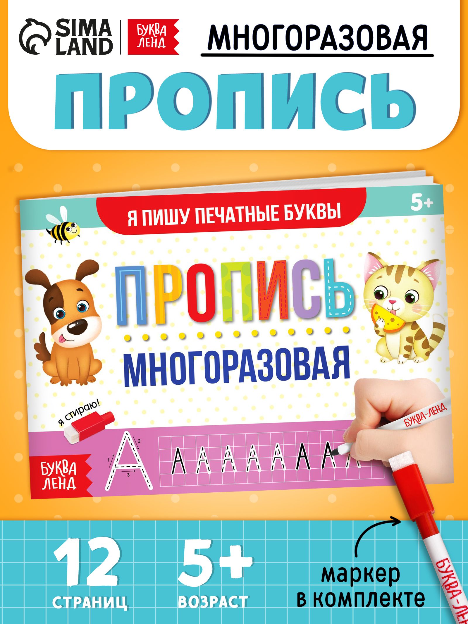 Прописи для дошкольников, пиши-стирай, Буква Ленд, "Печатные буквы", многоразовые прописи | Сачкова Евгения Камилевна
