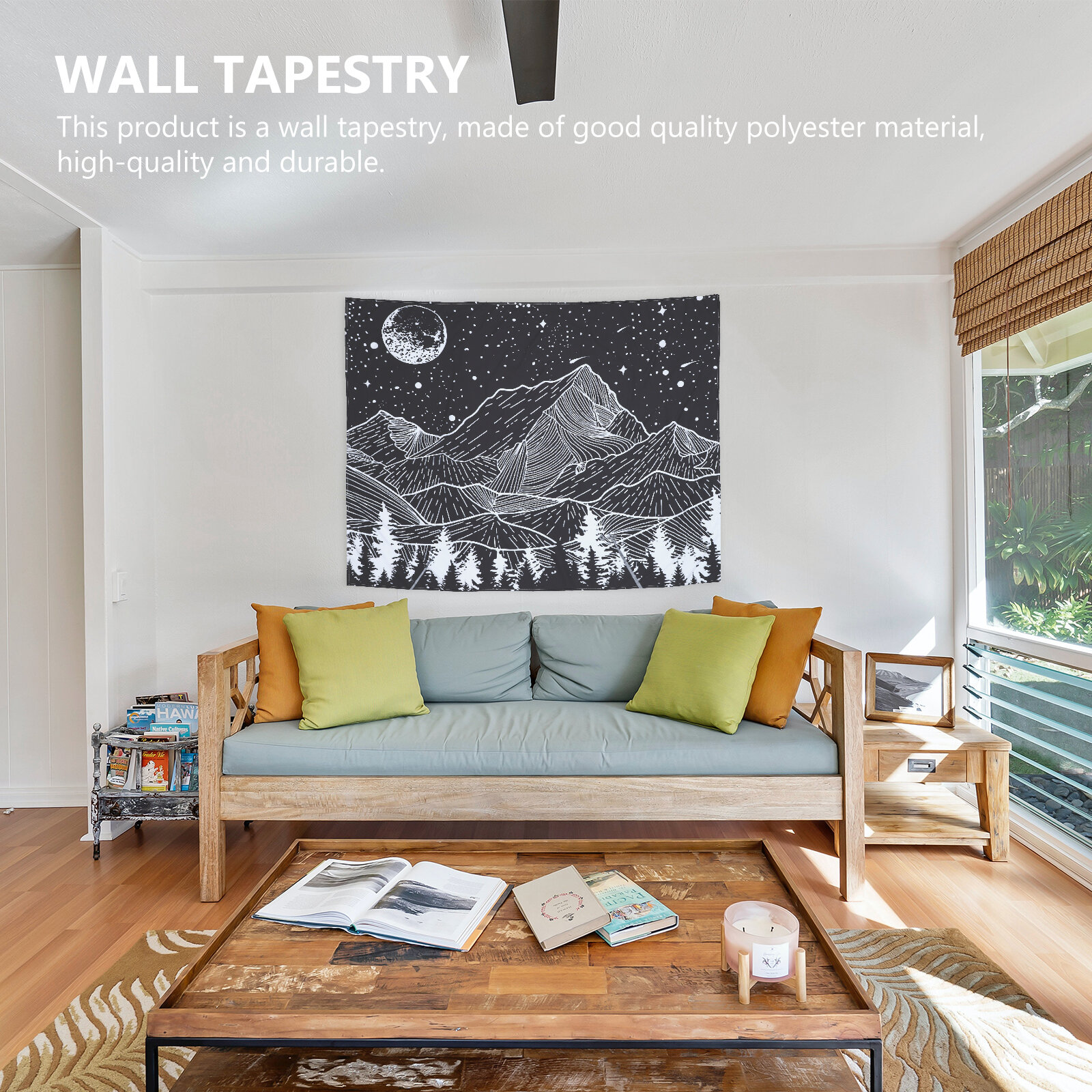 Chic Polyester Printed Wall Tapestry 150x130cm Декоративное Полотно Для Интерьера В Чёрно Белый Горный Рисунок