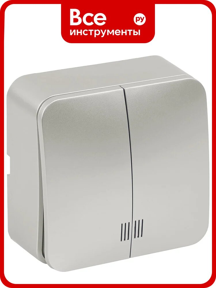 2-клавишный выключатель открытой установки STEKKER с индикатором, 250в, 10а, ip20, серия софия, серебро, msw10-21-03, 49298