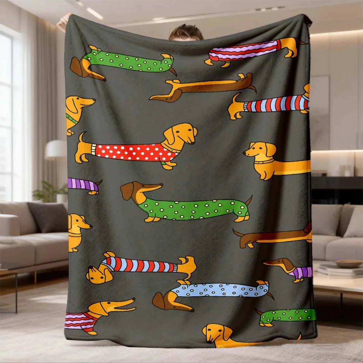 Плед для собак таксы современный из флиса 100% полиэстер 70x100cm, 3