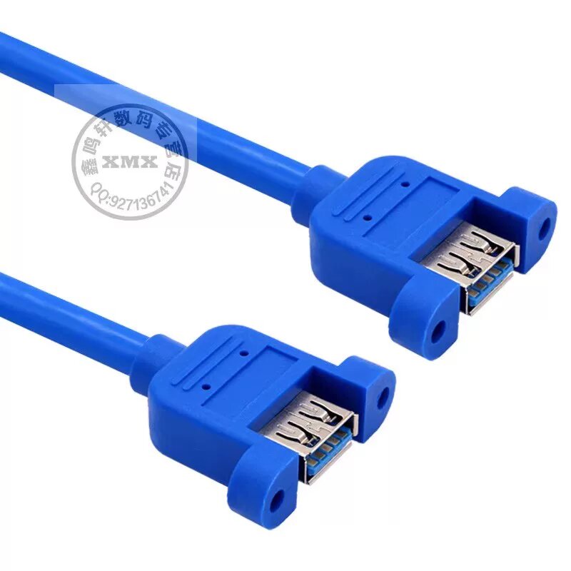 USB 3.0 кабель женского типа к женскому типу с двойным ушком, 0.3 м, синий для флешки и сетевой карты