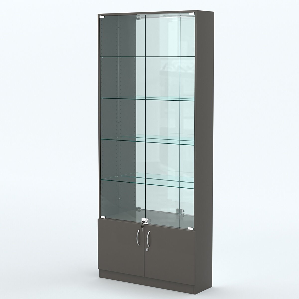 Торговая витрина с 4-мя стеклянными полками 250x900 мм серии NEXT-4 №11-2 (З/C - зеркало), Черный