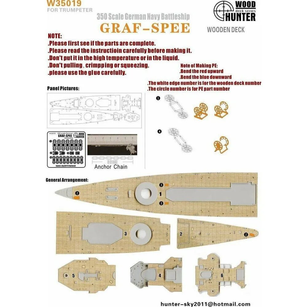 Hunter W35019 1/350 Деревянная палуба, линкор GRAF-SPEE для Trumpeter 05316