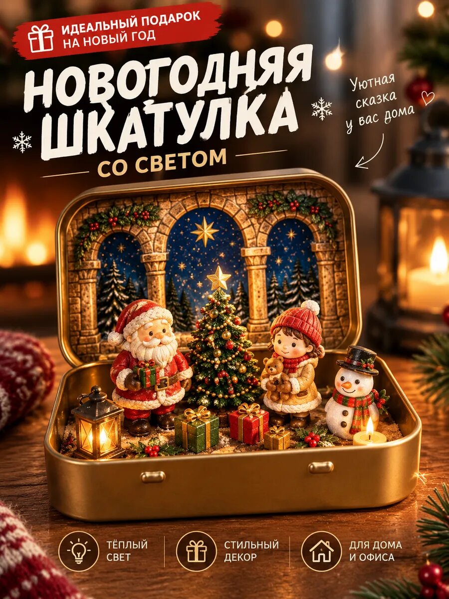 Новогодняя миниатюра в металлической шкатулке