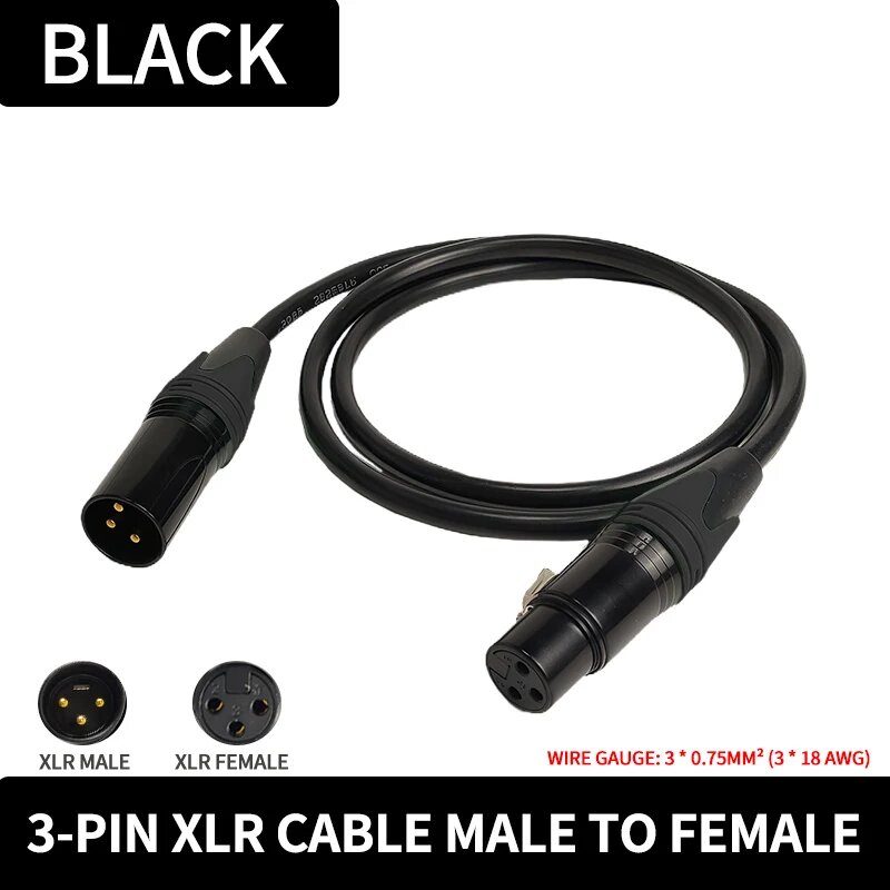 XLR Микрофонный кабель 50см-10м 5M, Черный, Black
