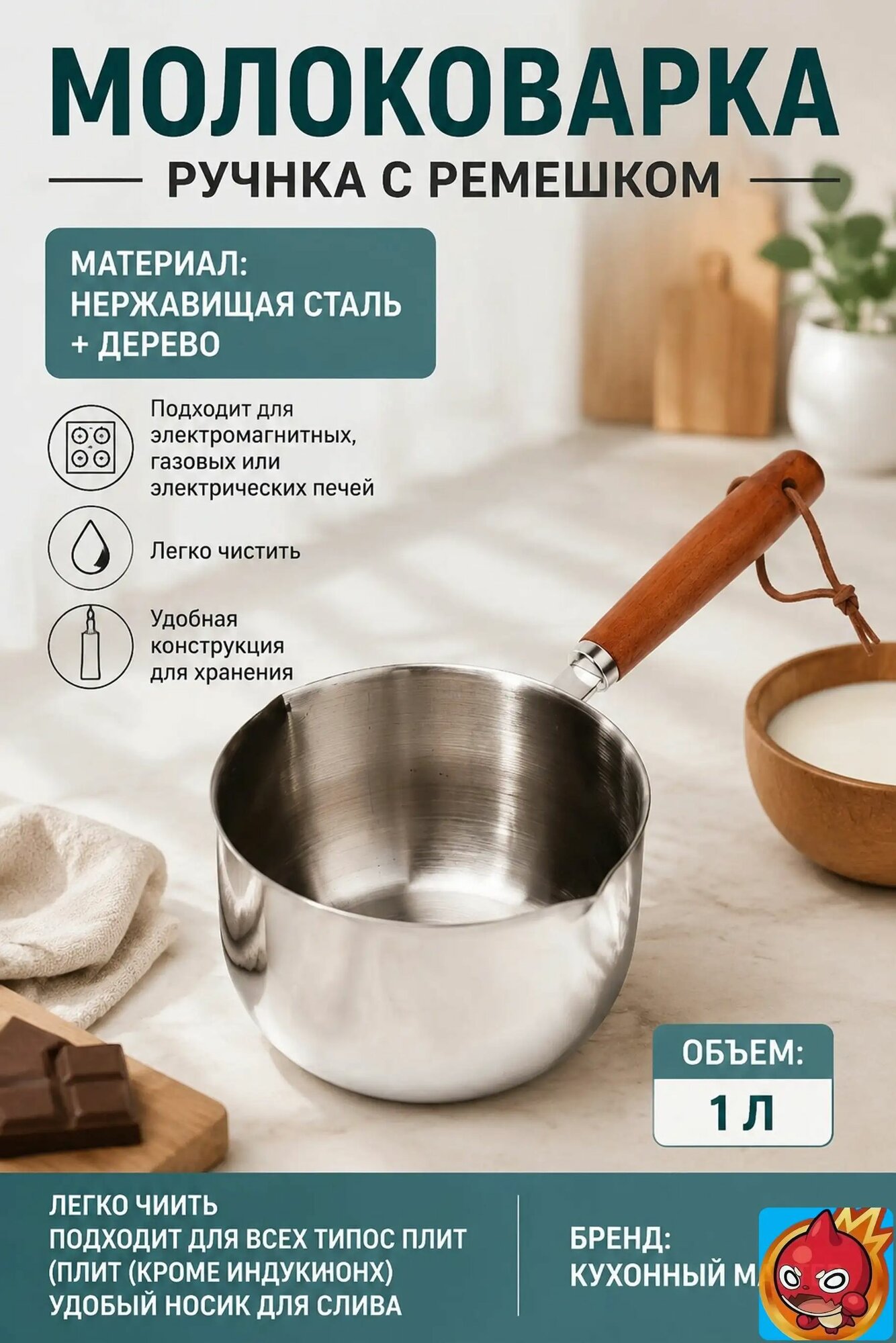 Сотейник 0.5 л нержавеющая сталь серебристый