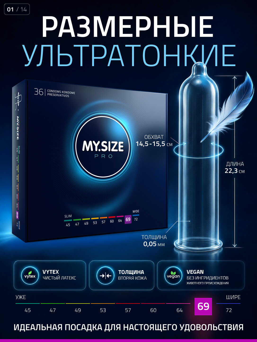 Презервативы MY SIZE PRO большой размер 69, XXL, 36 шт, VYTEX