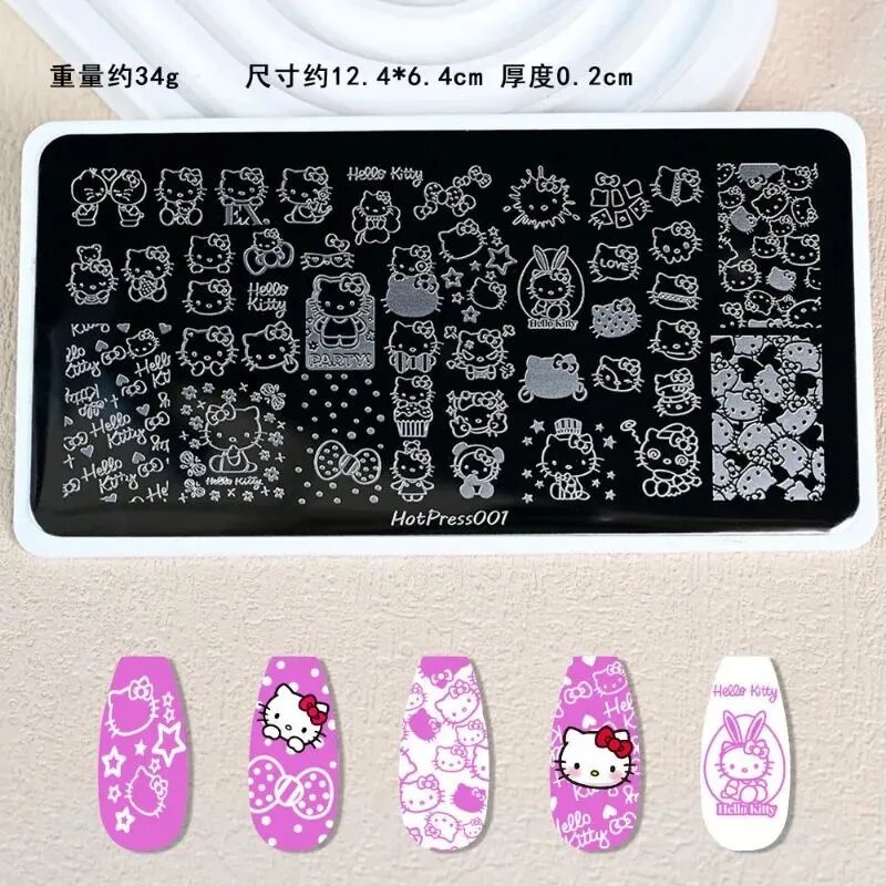 Полная пластина для штамповки ногтей Hello Kitty, кот-дизайн, пластина для нейл-арта