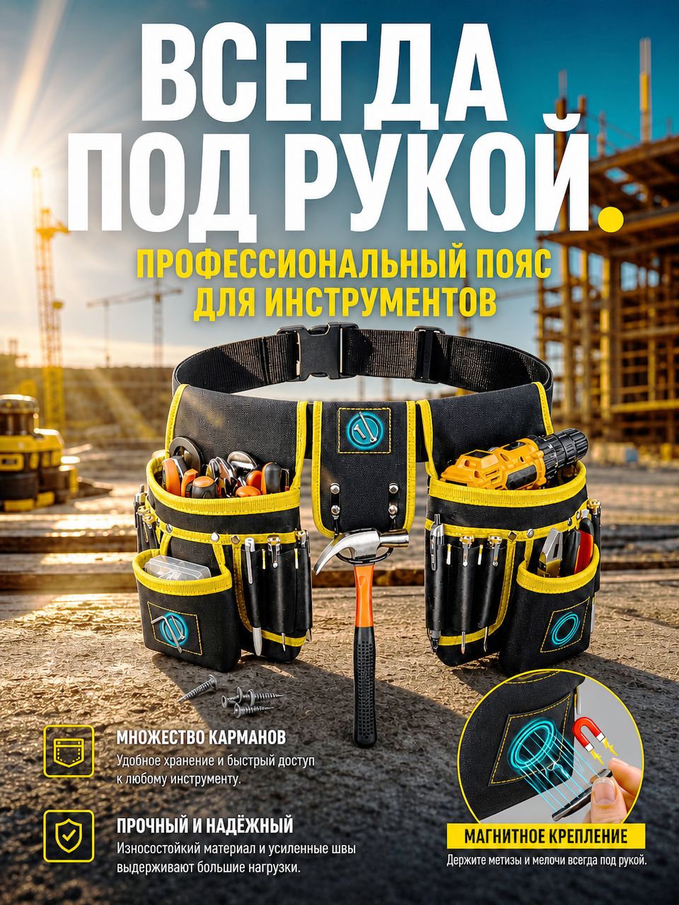Многофункциональный поясной органайзер для инструментов, сумка на пояс для инструмента, 26 отделений, усиленный ремень, универсальный