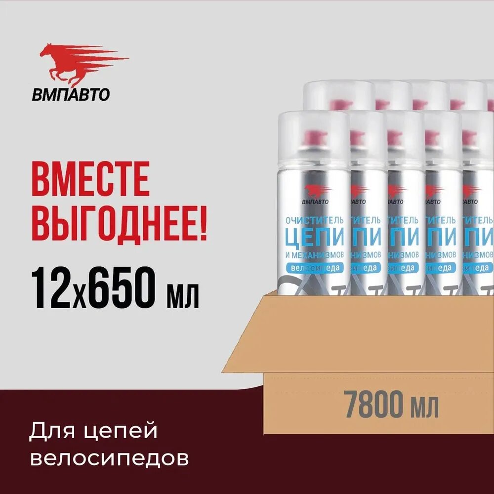 Очиститель велосипедной цепи ВМПАВТО, ОПТ 12 шт. х 650 мл (7800 мл), флакон - аэрозоль