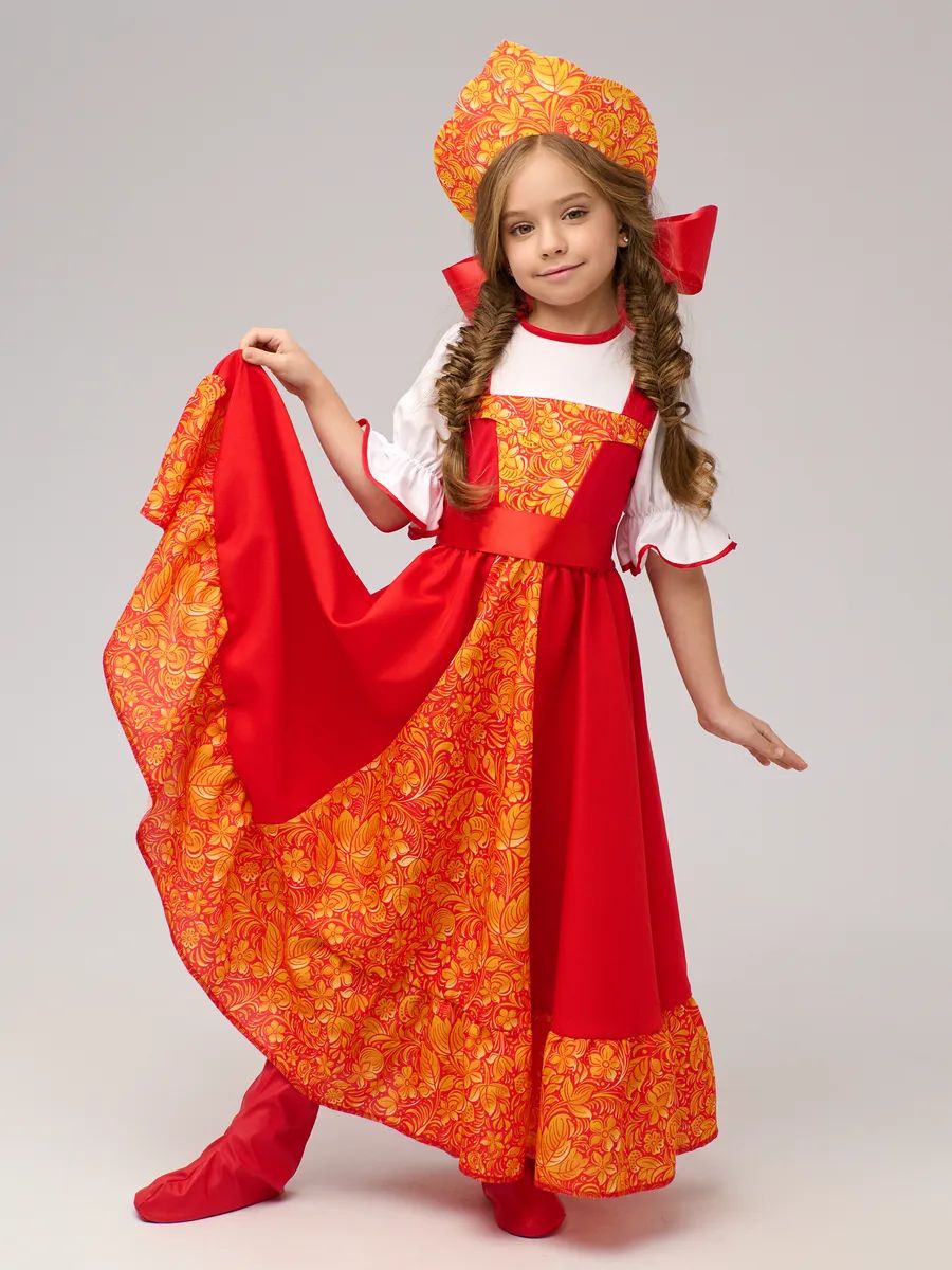 Сарафан детский народный длинный, красный, M, m1180r