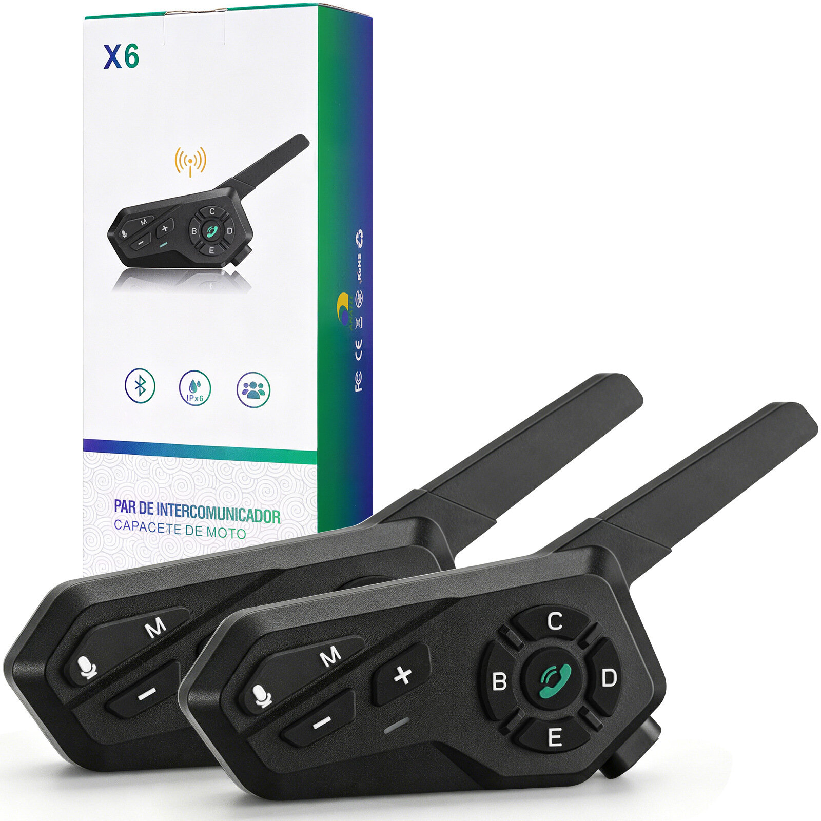 X6 Шлемная Bluetooth рация 1-5 реального времени 1500м для езды на велосипеде и катания на лыжах FM IPX6