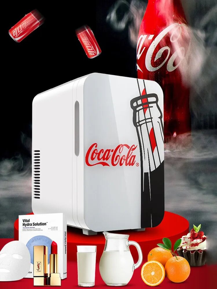 Мини-холодильник Coca-Cola 4л, подогрев+охлаждение, 12V/220V, для косметики и напитков