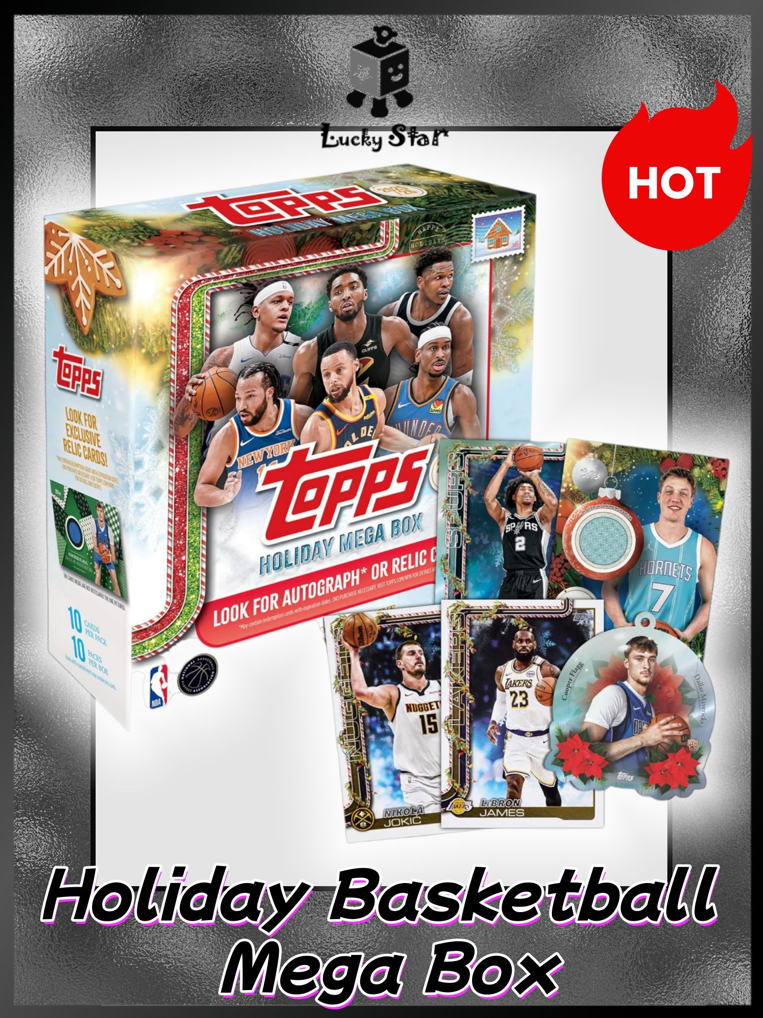 2025/26 TOPPS Holiday MEGA BOX, Basketball Christmas Limited,10 упаковки (100 карточек)