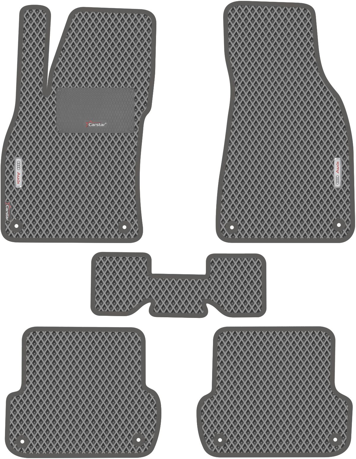 Автомобильные коврики EVA для Audi A4 III B7 (2004-2009), с каучуковым подпятником и 2 эмблемами Audi, серые с серым кантом, ячейка - ромб