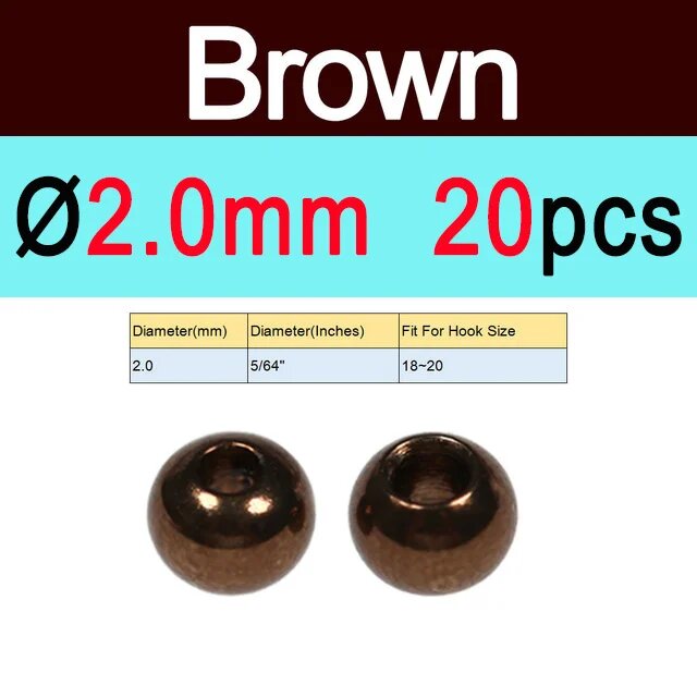 Vampfly латунные бусины для вязания мушек 2-3,2 мм Коричневый, 2.0mm Brown 20pc