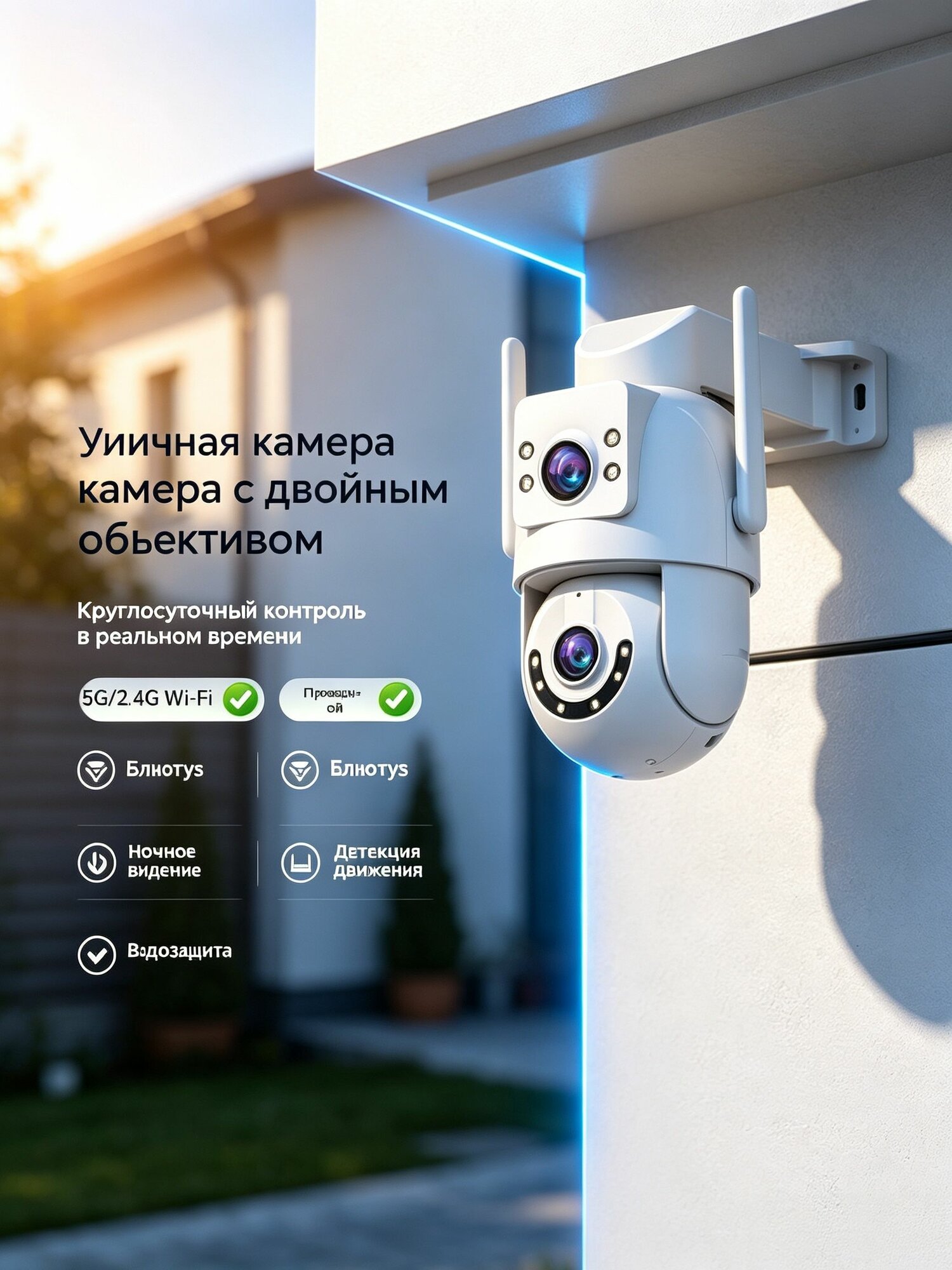 Наружная камера видеонаблюдения с двумя фильтрами (Wi-Fi, 4k, 3 МП, TF-карта, облачное хранилище)